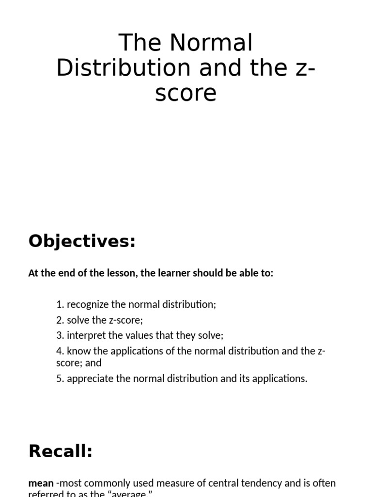 The Normal Distribution and The Z-Score | PDF | Standard Score | Normal ...