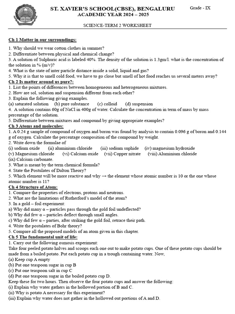 1738073575-Grade IX Science Term 2 Worksheet | PDF | Force | Mass