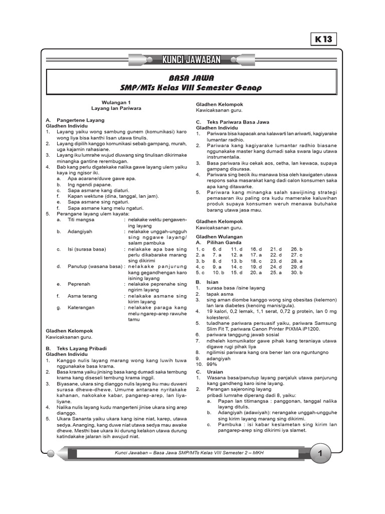 Kunci Basa Jawa 8 MKH | PDF