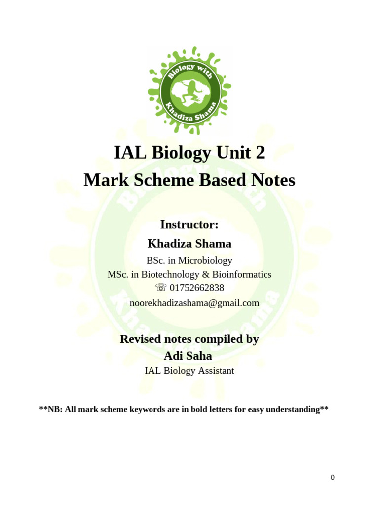 IAL Biology Unit 2 Mark Scheme Notes | PDF | Gene | Histone