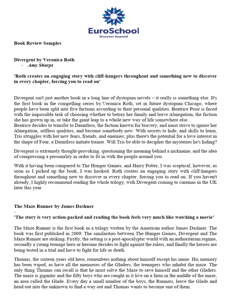 Grade 11 Book Review Samples | PDF | Divergent (Novel)