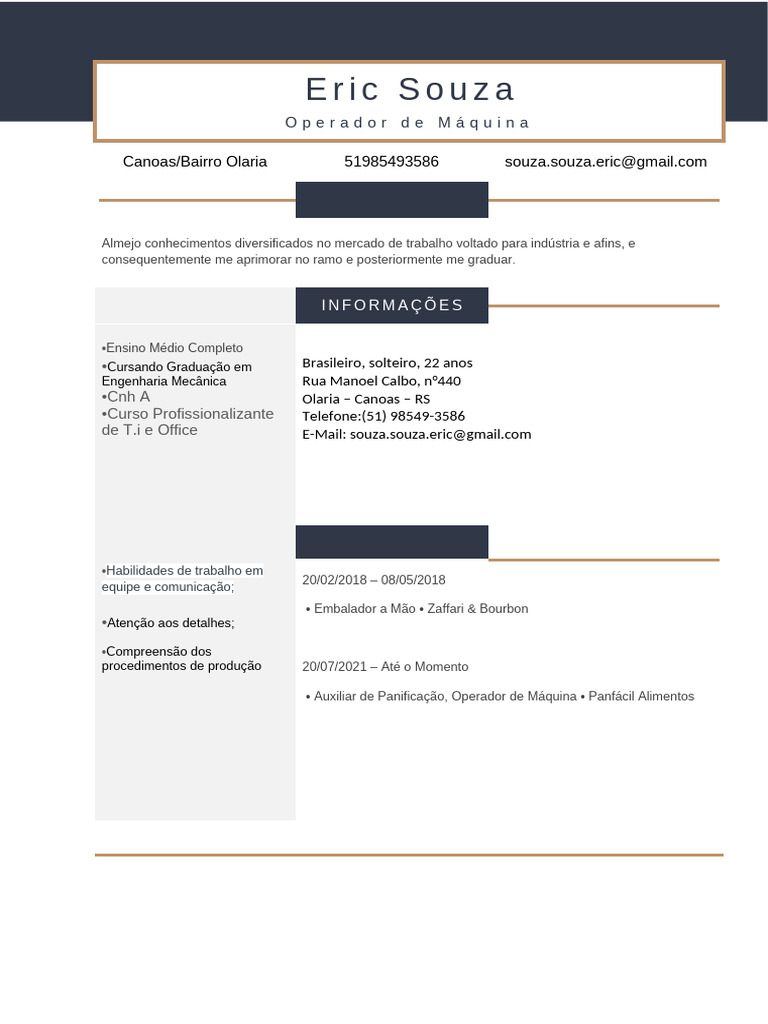 Cv-Eric Patric Souza de Oliveira | PDF