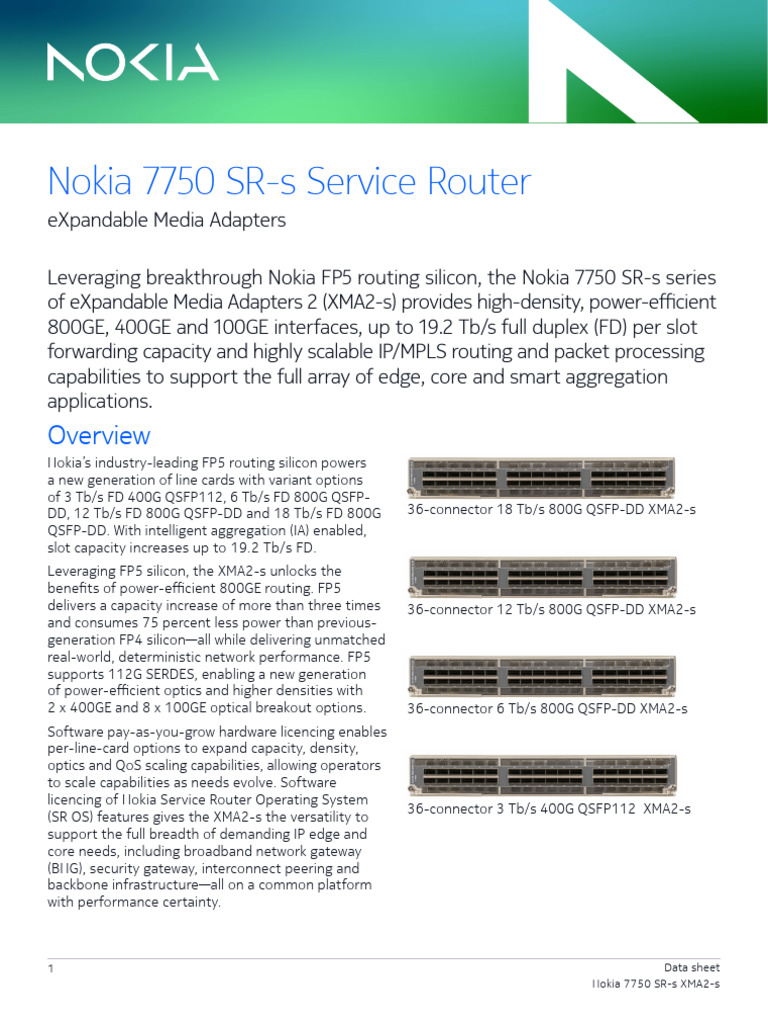 Nokia 7750 SR S XMA2 S Expandable Media Adapters (FP5) Data Sheet EN ...