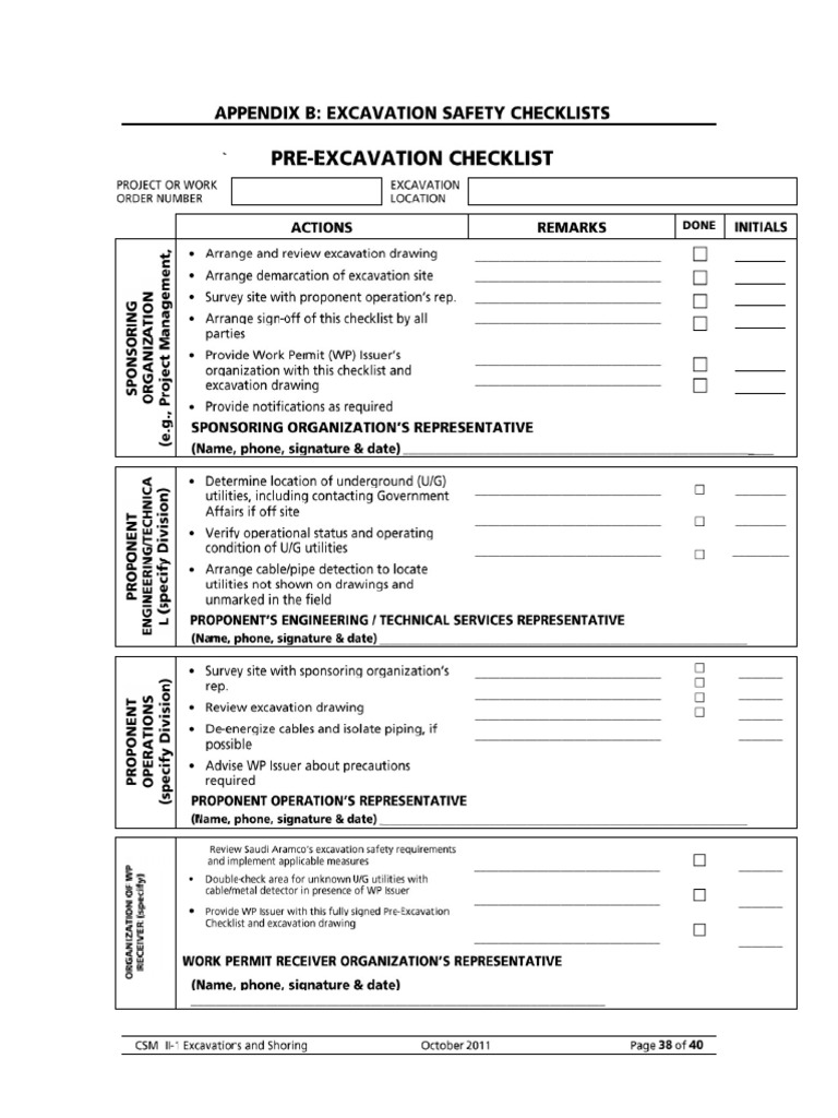Excavation Checklist | PDF