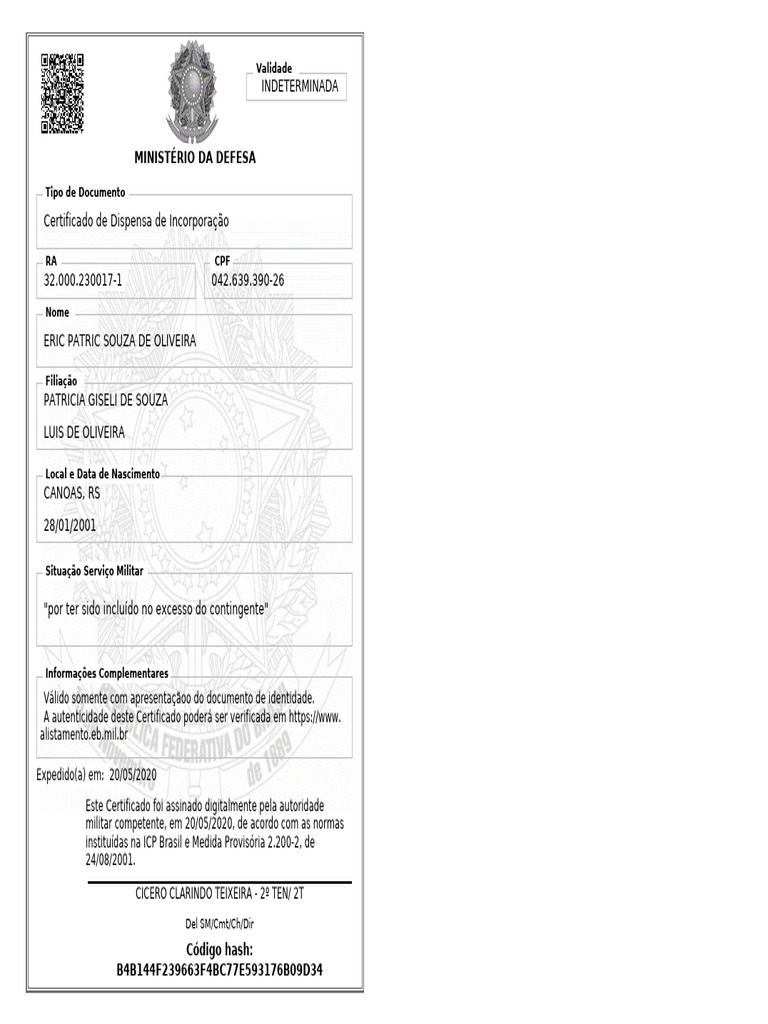 Certificado De Dispensa Pdf