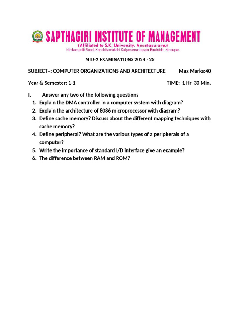 MCA MID2 2024 2025 Updated | PDF | Computing | Computer Data