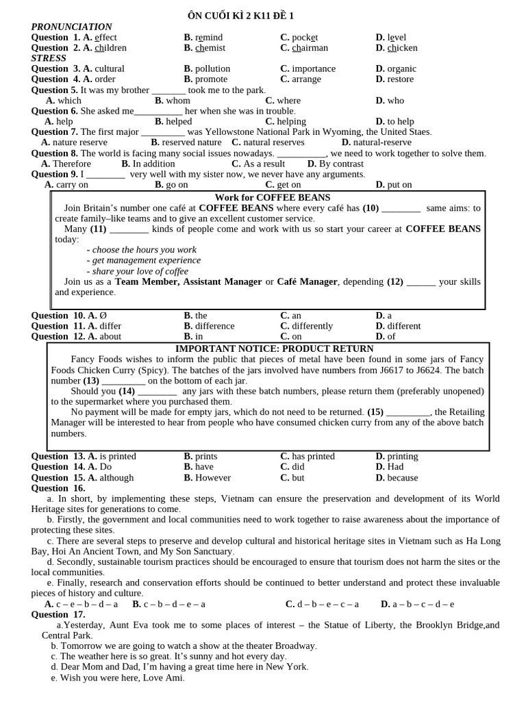 ÔN CUỐI KÌ 2 ĐỀ 1 Ở LỚP | PDF | Sleep | Climate Change