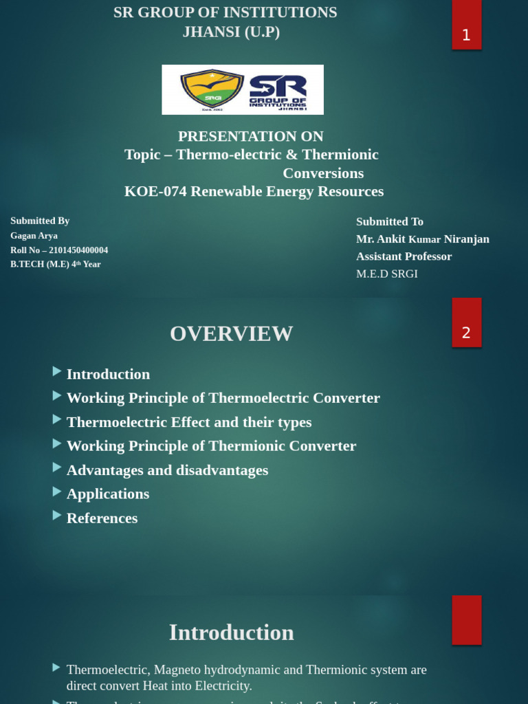 Thermoelectric and Thermionic Conversion PPT KOE074 | PDF | Electricity | Continuum Mechanics