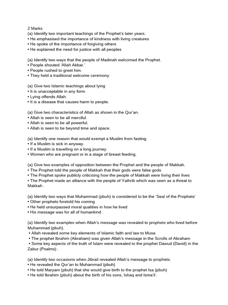 Key Teachings and Events in Islam | PDF | Prophets And Messengers In ...