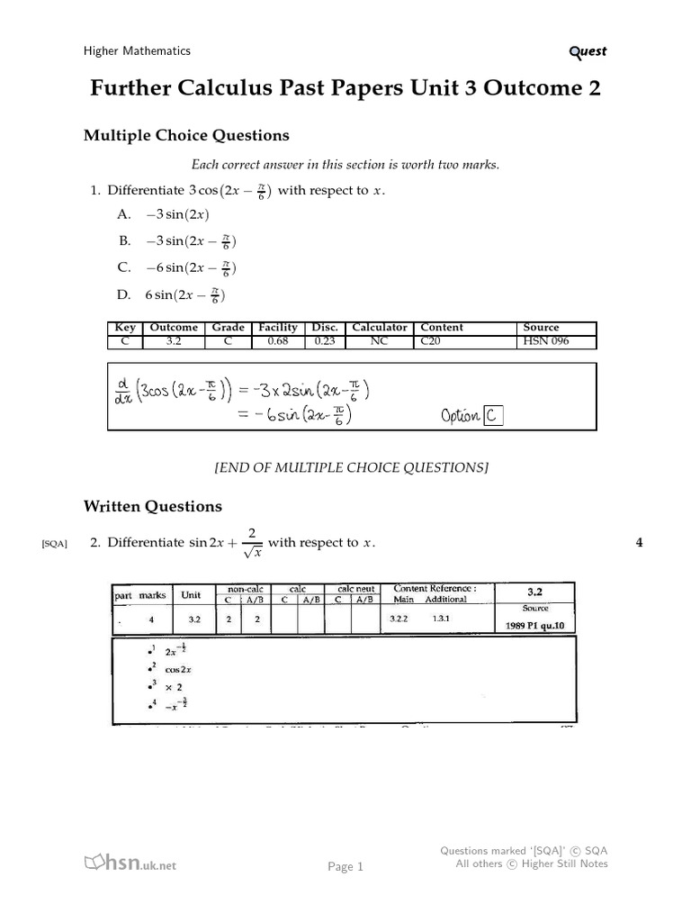 Further Calculus Past Papers Unit 3 Outcome 2 Answers | PDF | Tangent ...