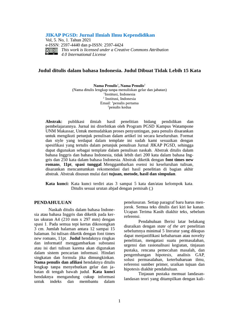 Template Penulisan Jurnal JIKAP PGSD | PDF