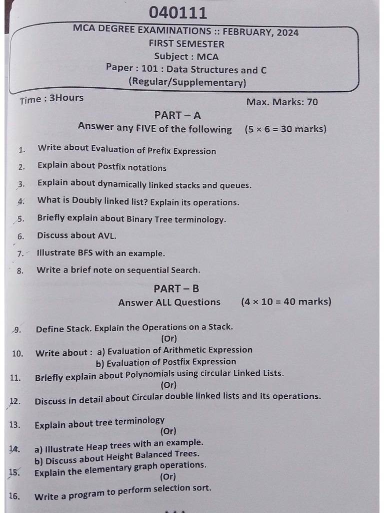 MCA-2024 Question Papers | PDF