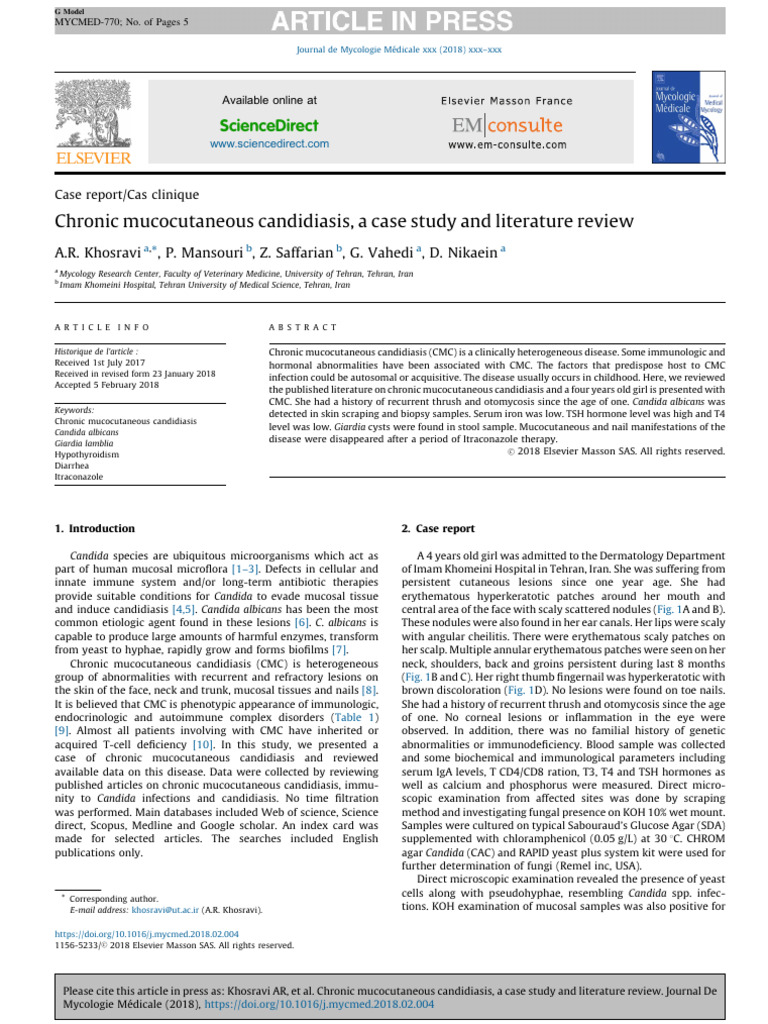 Chronic mucocutaneous candidiasis, a case study and literature review ...