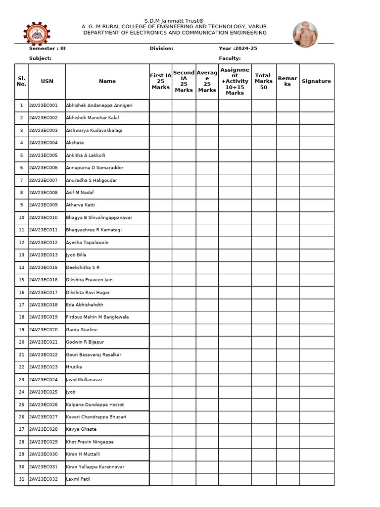 3 SEM Student List A and B 2024 | PDF