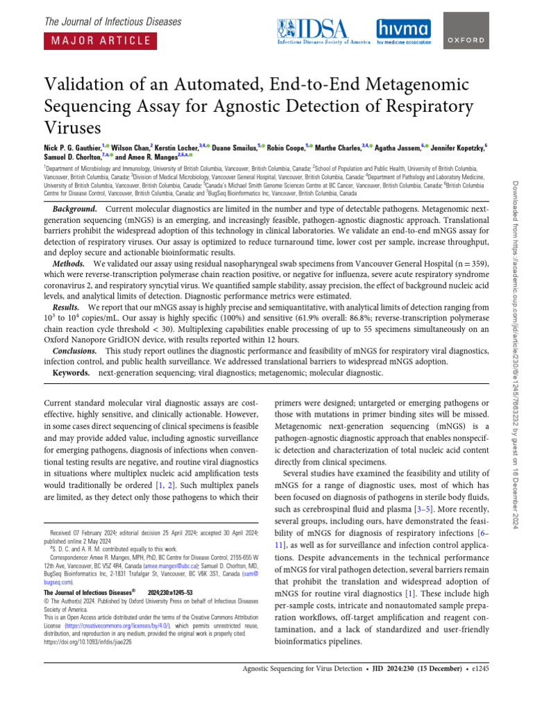 Validation of An Automated, End-to-End Metagenomic Sequencing Assay For ...
