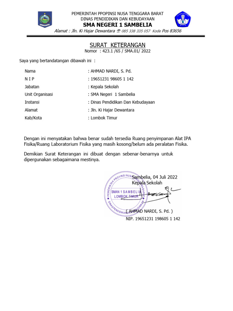 Ruang Lab Kosong di SMA 1 Sambelia | PDF