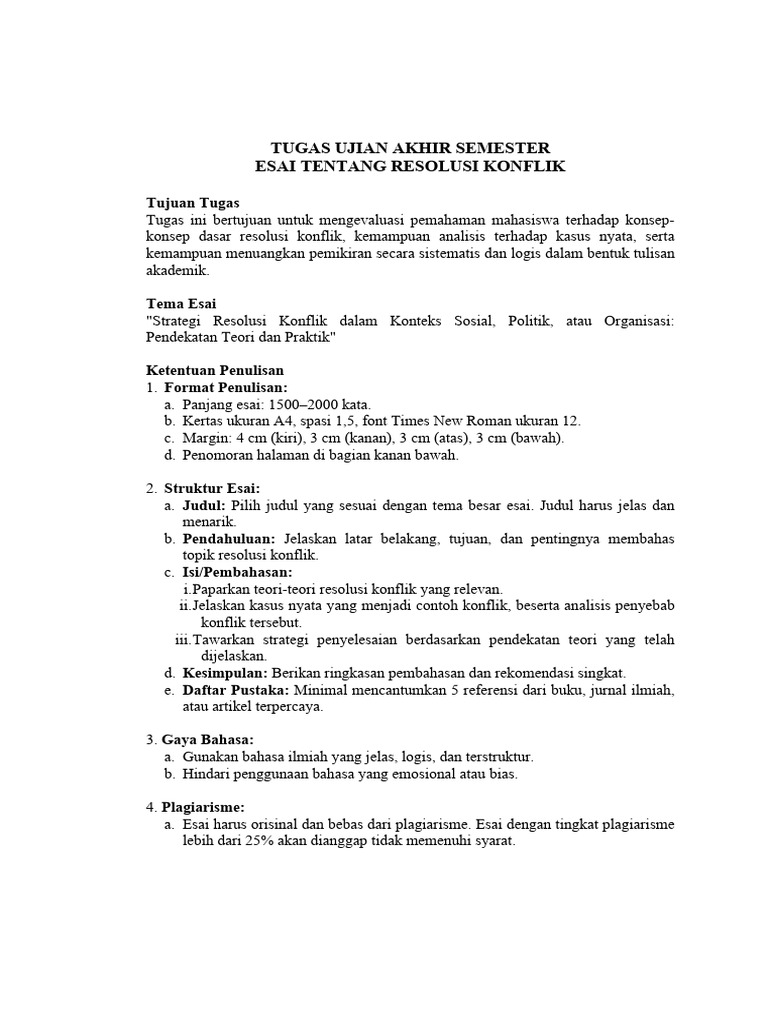TUGAS UJIAN AKHIR SEMESTER RESOLUSI KONFLIK (1) | PDF