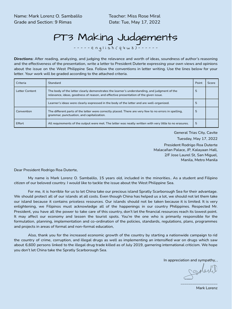 ENG - PT3 Making Judgements (Q4W3) | PDF | Philippines