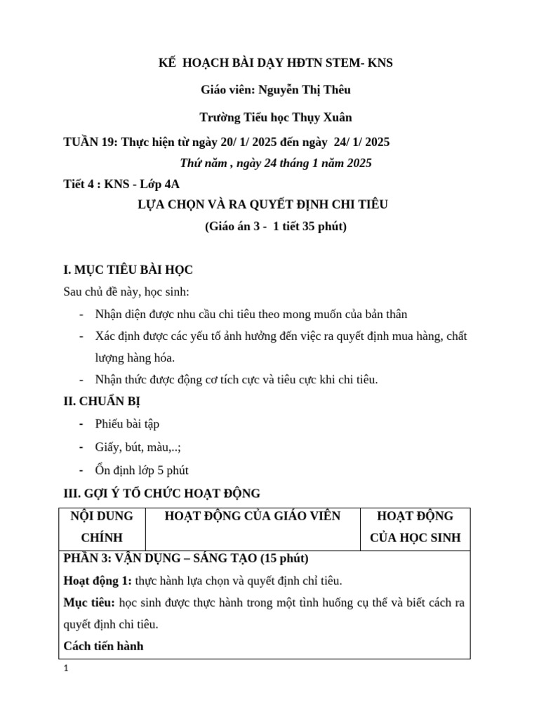 Tuần 19 - KNS - HĐTN STEM- Thêu | PDF