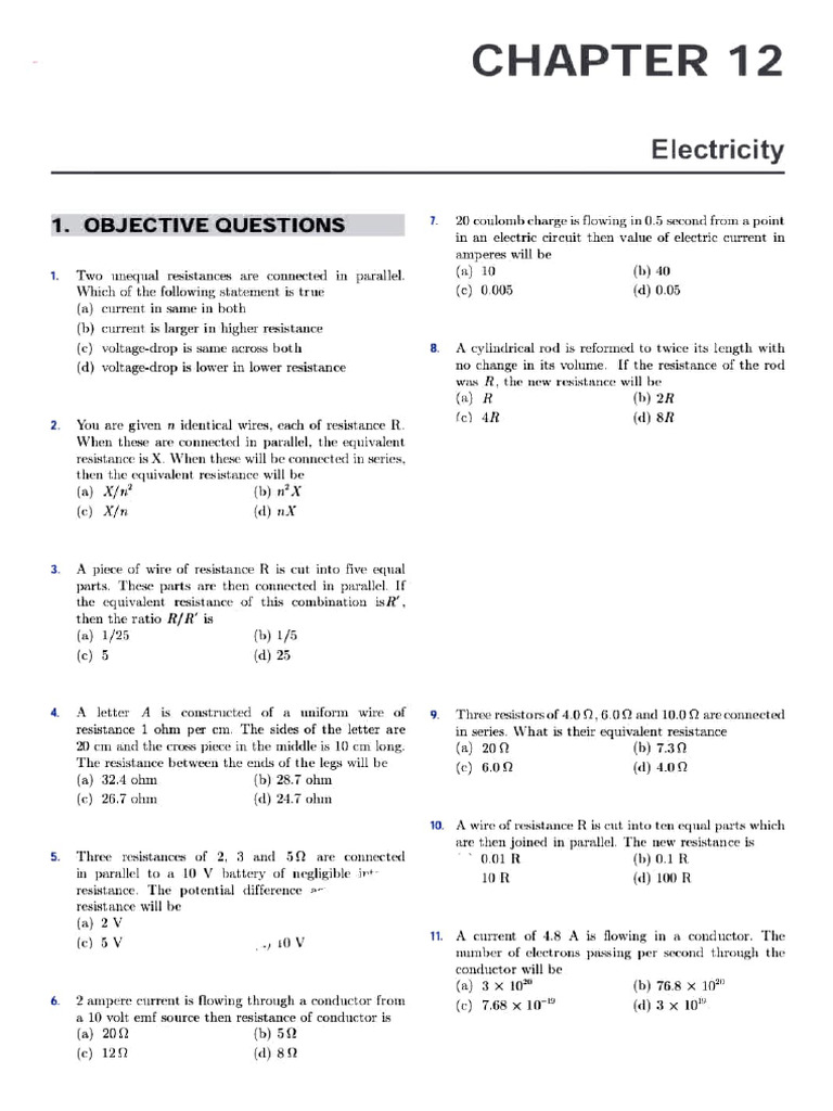 Electricity Full Revision Material (MCQ) | PDF