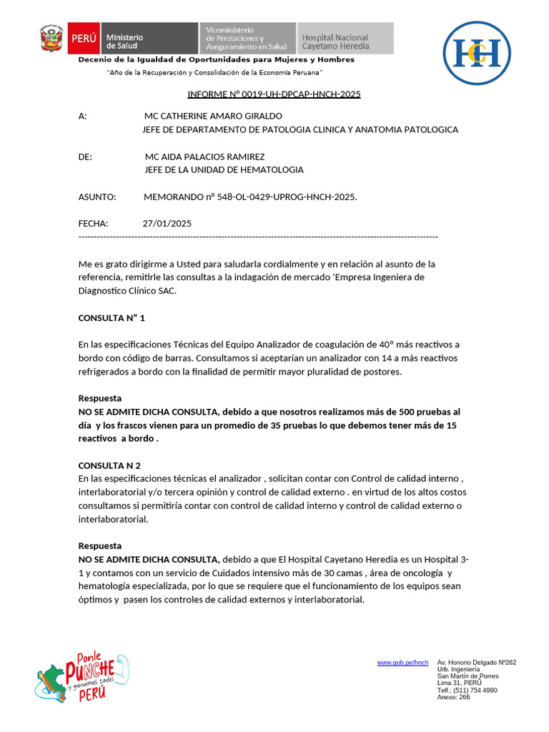 Memo Consulta Lp 2025 IDC Coagulacion | PDF