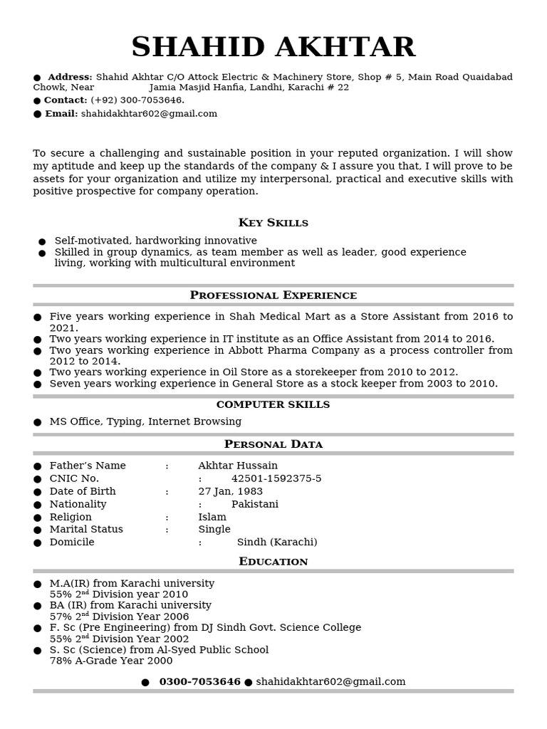 Shahid Akhtar S.O Akhtar Hussain | PDF