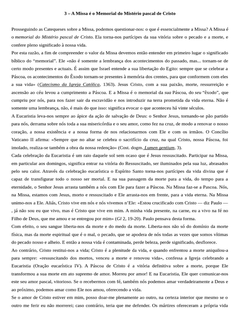 3 - Memorial do Mistério pascal (1) | PDF | Eucaristia | Páscoa