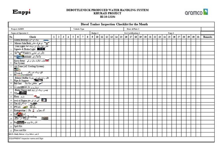 Diesel Tanker Inspection Checklist | PDF