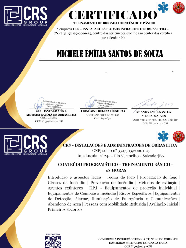 Certificado de Brigada - Michele | PDF