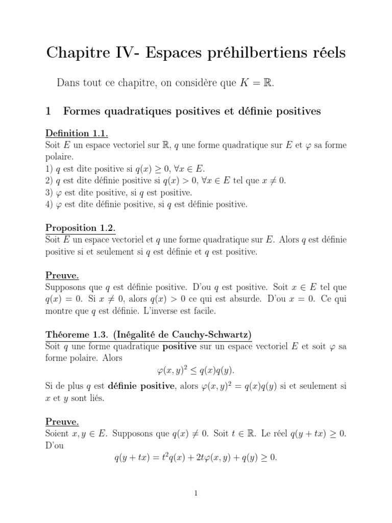 Espaces préhilbertiens réels et formes quadratiques | PDF | Espace ...