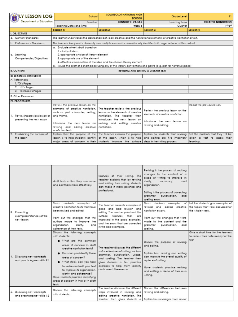 Creative Nonfiction Revision Guide | PDF | Editing | Teachers