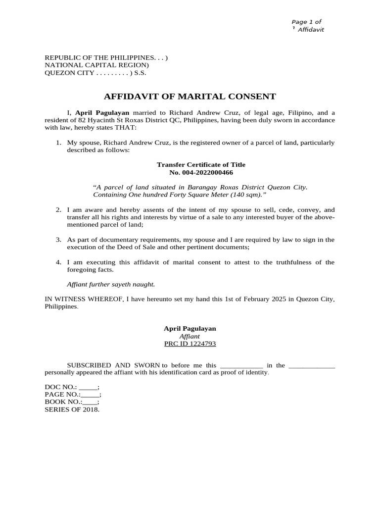 495762409-SAMPLE-AFFIDAVIT-OF-MARITAL-CONSENT | PDF