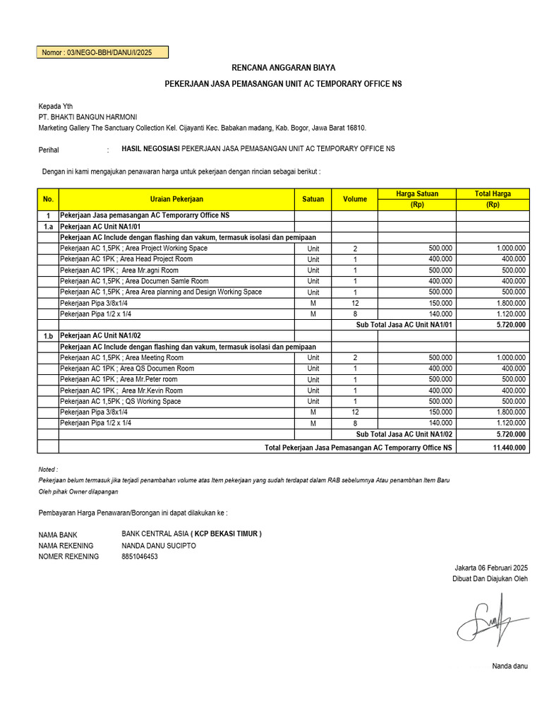 Rev2 Hasil Nego Ac Sanctuary Danu 2025 | PDF