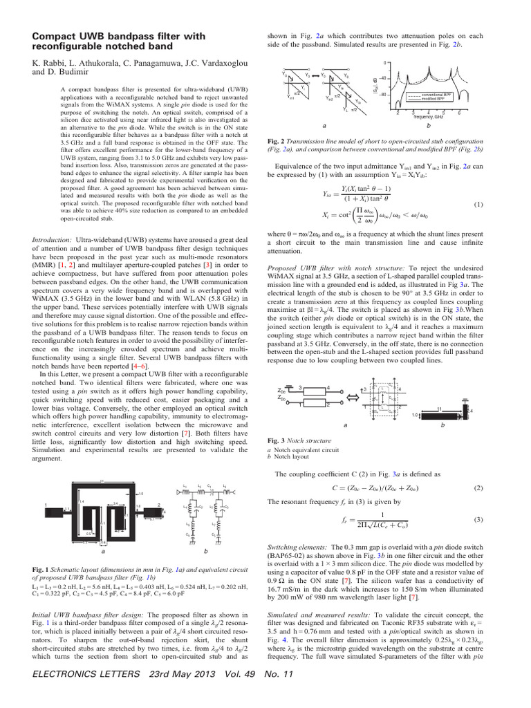 Compact UWB Filter with Notched Band | PDF | Ultra Wideband | Filter (Signal Processing)