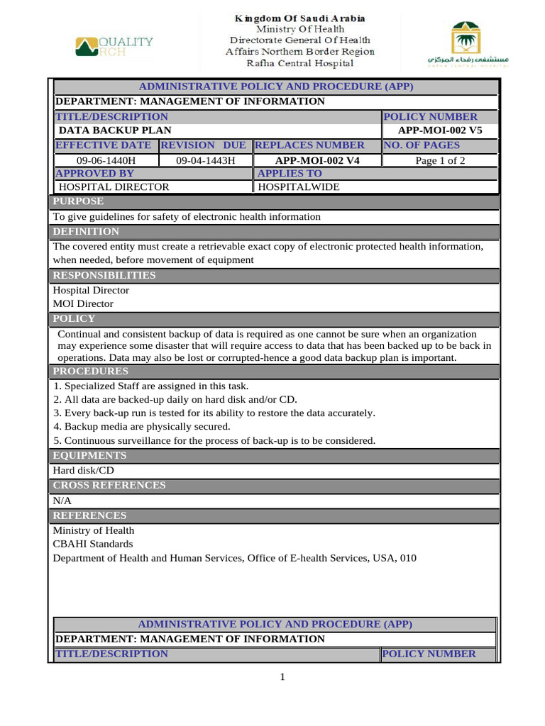 Moi 002 Data Back Up Plan | PDF | Backup | Information Technology ...