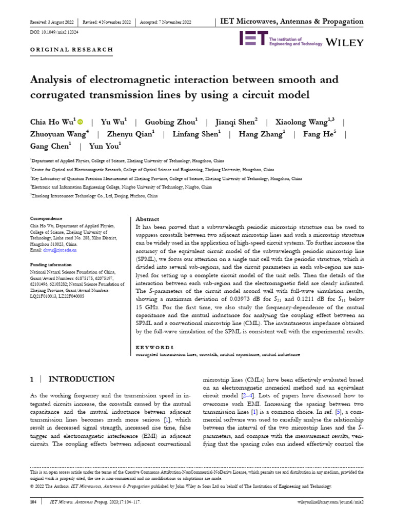 IET Microwaves Antenna Prop - 2022 - Wu - Analysis of Electromagnetic ...