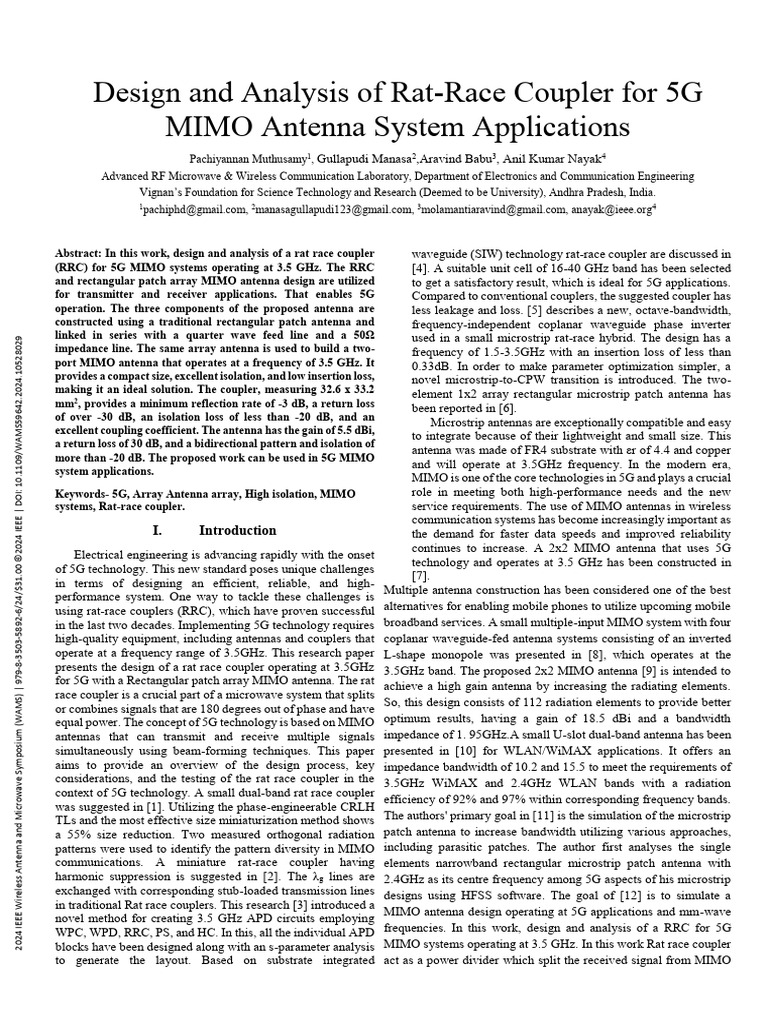 Design and Analysis of Rat-Race Coupler For 5G MIMO Antenna System ...