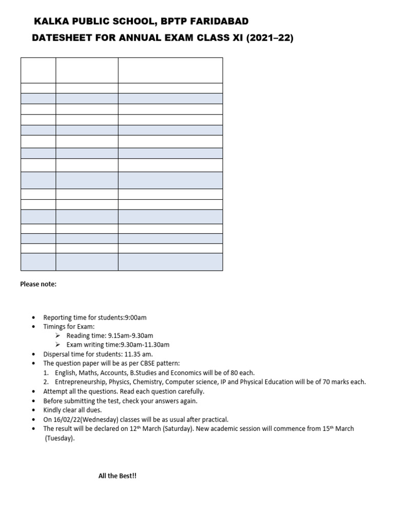 Class XI Date Sheet and Syllabus | PDF | Gases | Statistics