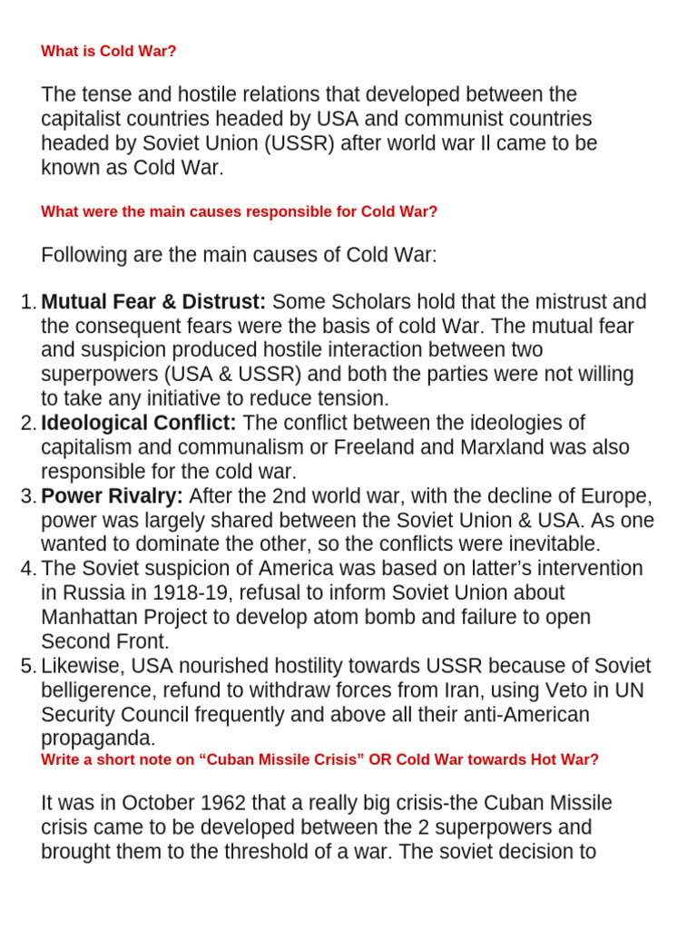 Chapter - 1 Cold War Era Notes 2024-25 | PDF | Non Aligned Movement ...