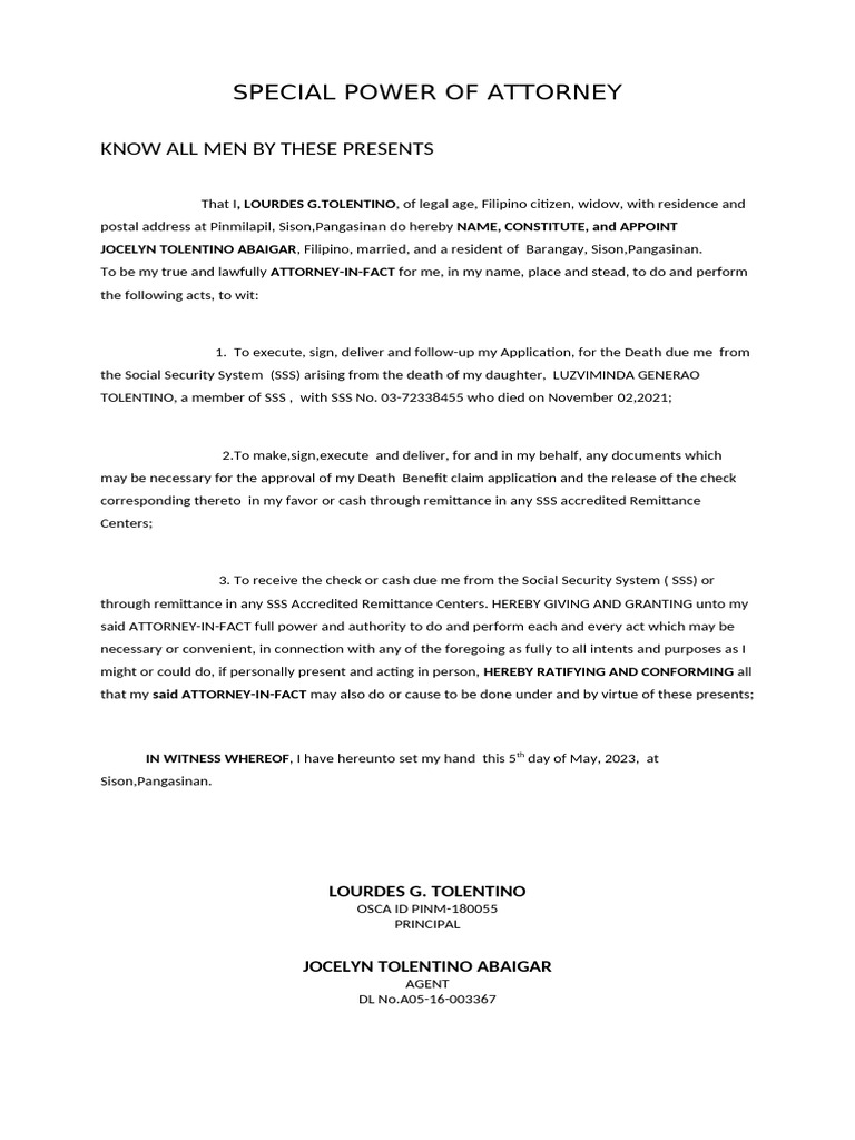 Special Power of Attorney and Resignation Letter | PDF
