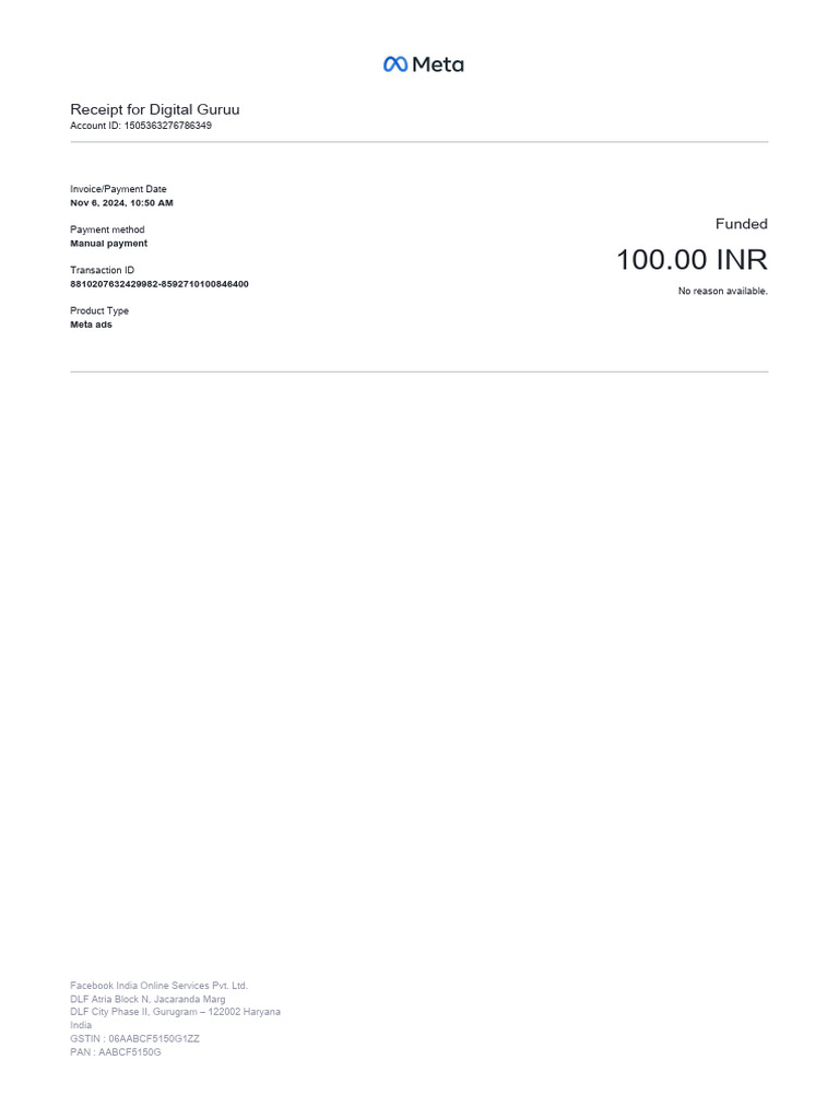 Meta Ads Payment Receipt | PDF