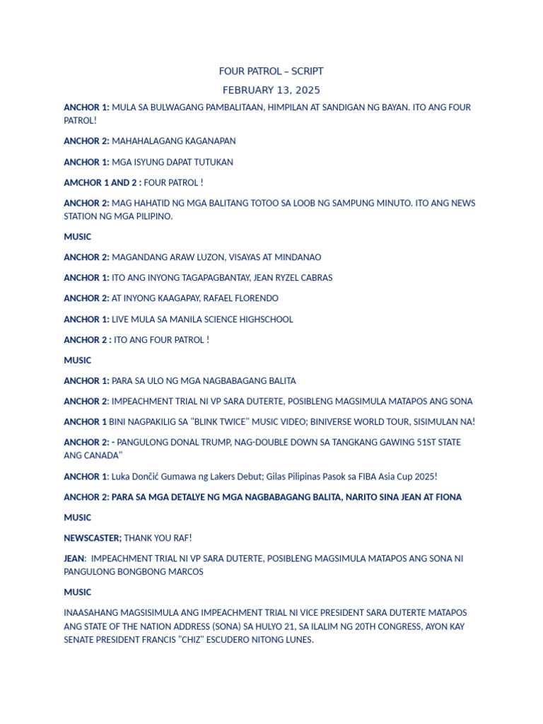 Four Patrol Script | PDF