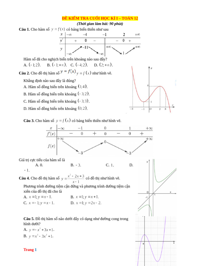 De Kiem Tra HK1 Toan 12 KNTT | PDF