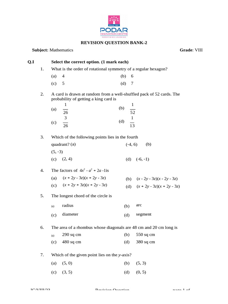 Qp Ic Viii Math Rqb 2 | PDF | Area | Triangle