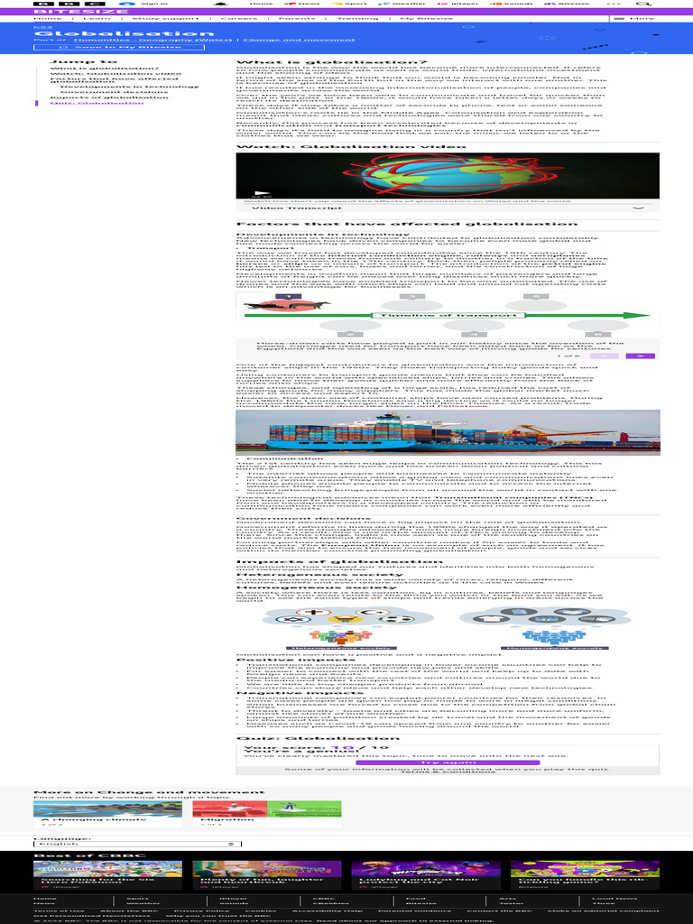 Globalisation - KS3 Humanities Geography - BBC Bitesize | PDF ...