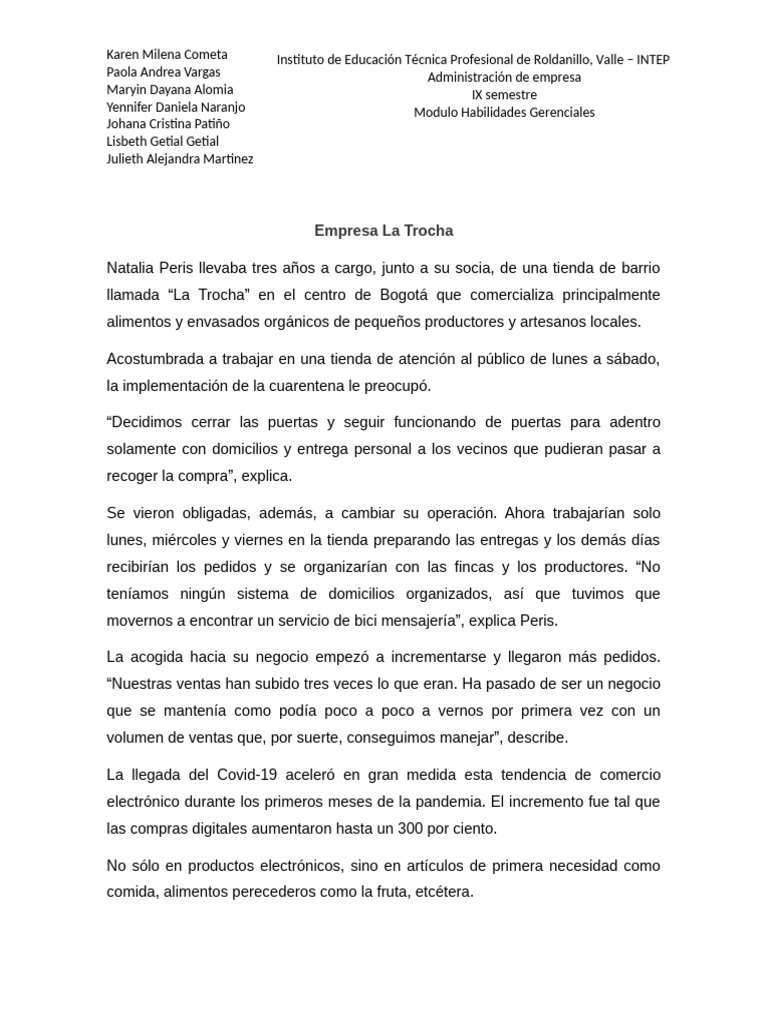 Empresa La Trocha | PDF | Economias