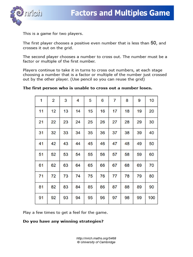 Math Strategy Game for Two Players | PDF