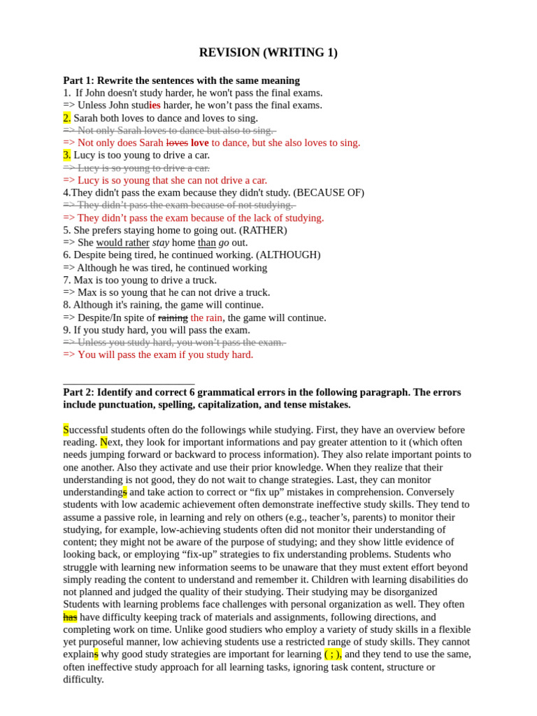 Sentence Rewriting and Grammar Correction Guide | PDF | Learning | Reading Comprehension