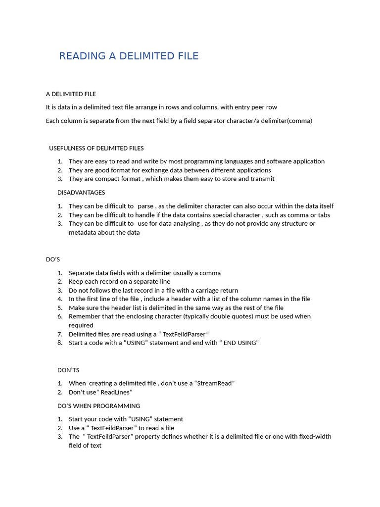Reading a Delimited File | PDF