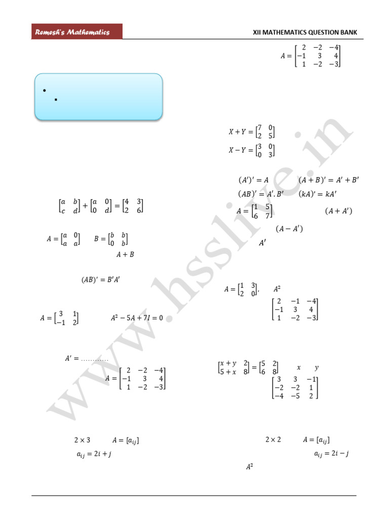 Hsslive Xii Maths QB 03 MATRICES | PDF | Matrix (Mathematics) | Functions And Mappings